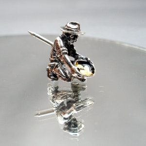 Gold Miner Hat Tack Lapel Pin Pure Gold Flakes Sterling Silver ...
