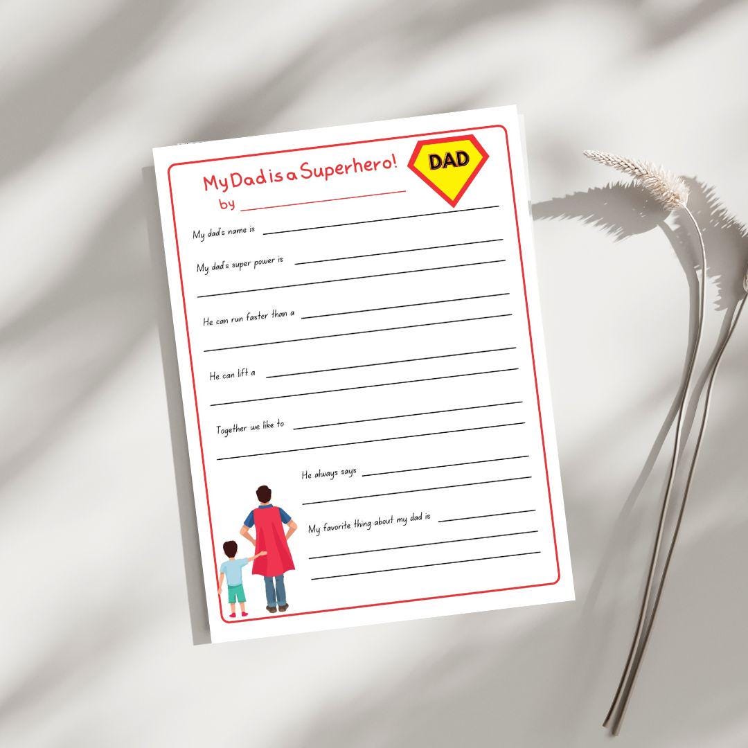 My Dad is a Superhero Printable ,father's Day Gift From Kids,kids ...