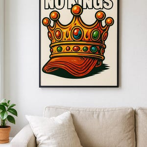 Printable No Kings Poster, Red Hat Crown Digital Protest Sign, Activist ...