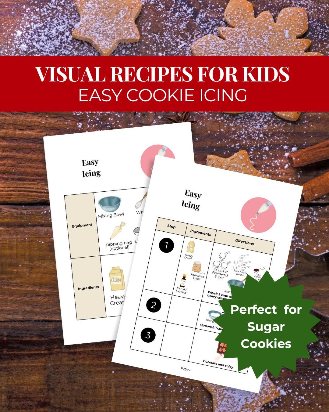 Easy Cookie Icing Montessori Visual Recipe Cards Step by Step Recipe ...