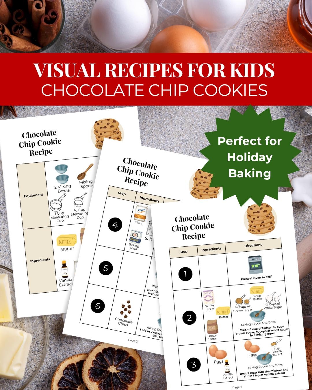 Visual Recipe for Toddlers Chocolate Chip Cookie Kids Recipe Book ...