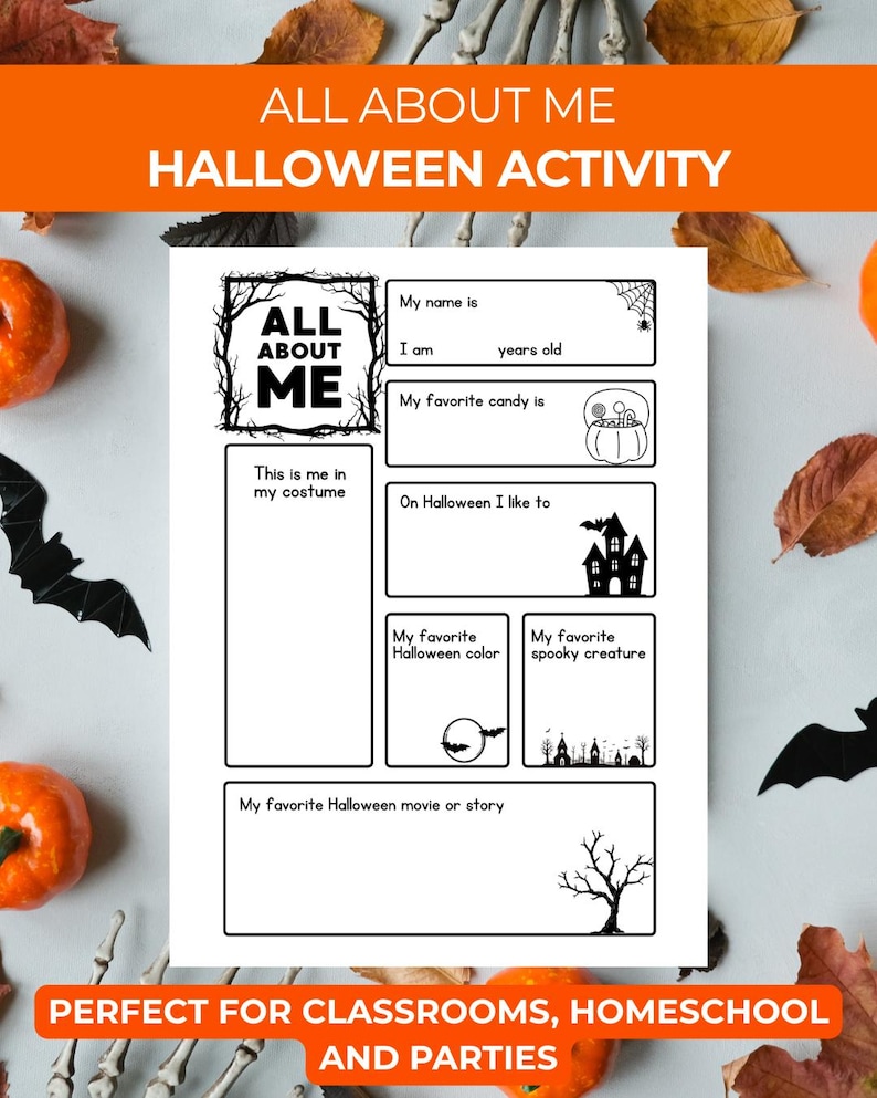 English Halloween All About Me Printable Preschool Kindergarten 1st 2nd ...