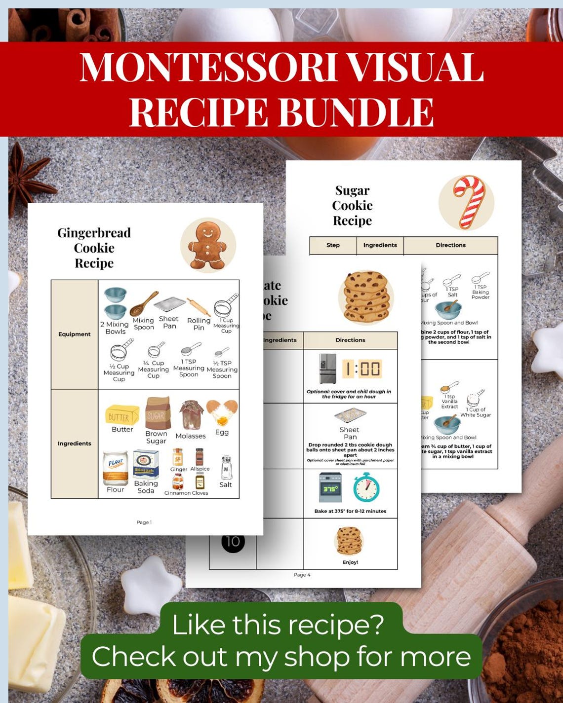 Montessori Visual Recipe Cards for Pumpkin Bread Banana Bread Step by ...