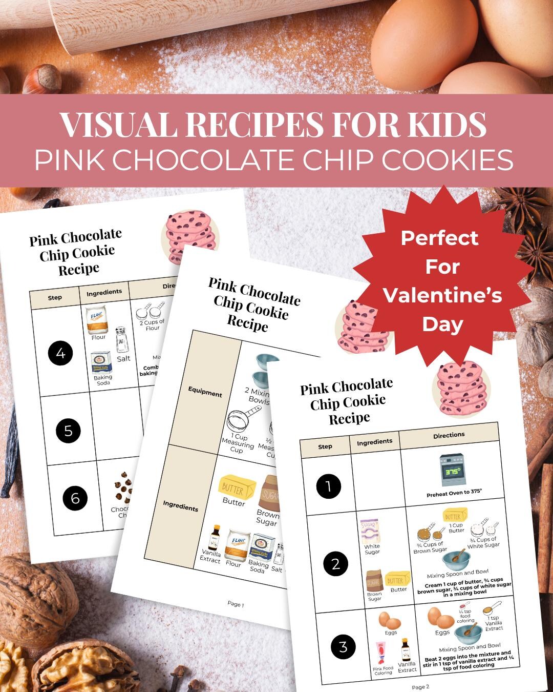 Montessori Visual Recipe Cards Pink Chocolate Chip Cookie Valentine's ...