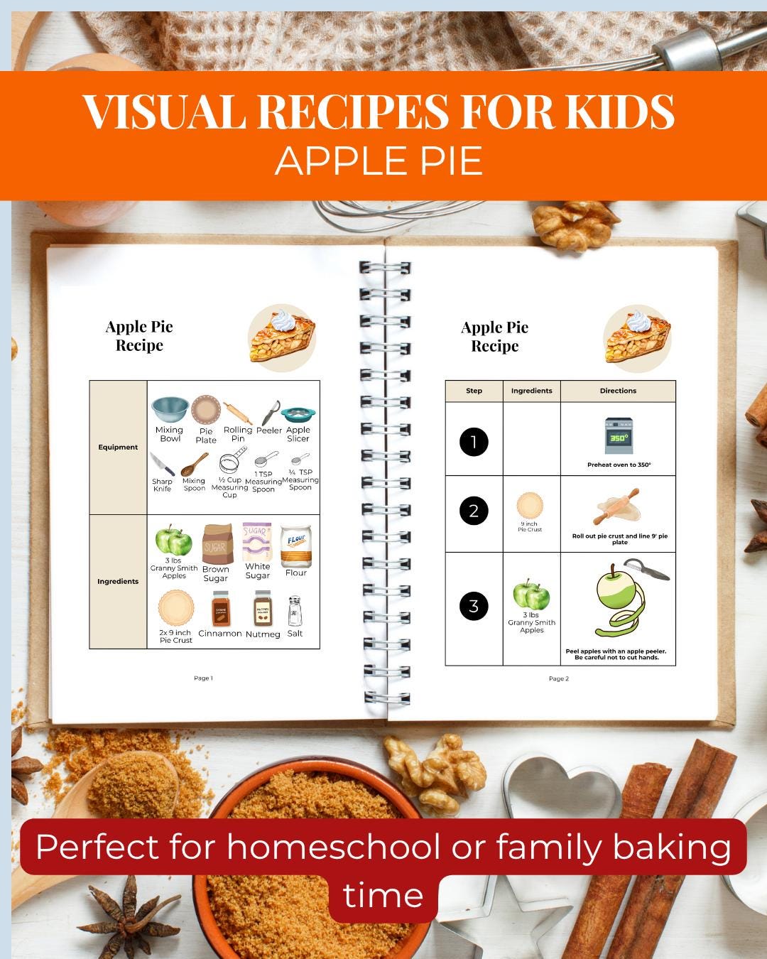 Apple Pie Montessori Visual Recipe for Toddlers Printable Preschool ...