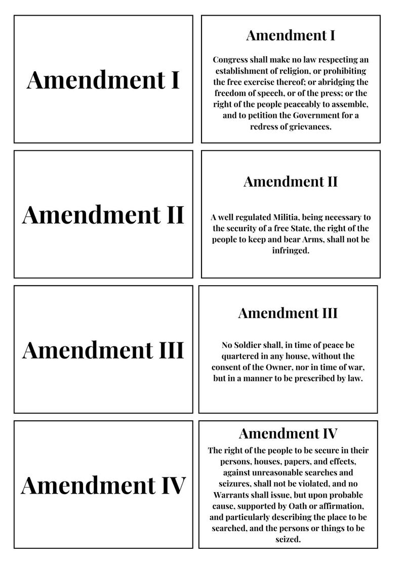 Bill of Rights Matching Game: US History Printable (PDF Download - Etsy