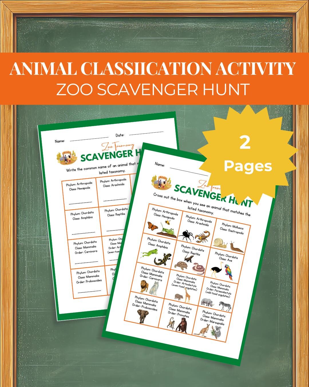 Zoo Scavenger Hunt Animal Classification Activity Field Trip Elementary ...