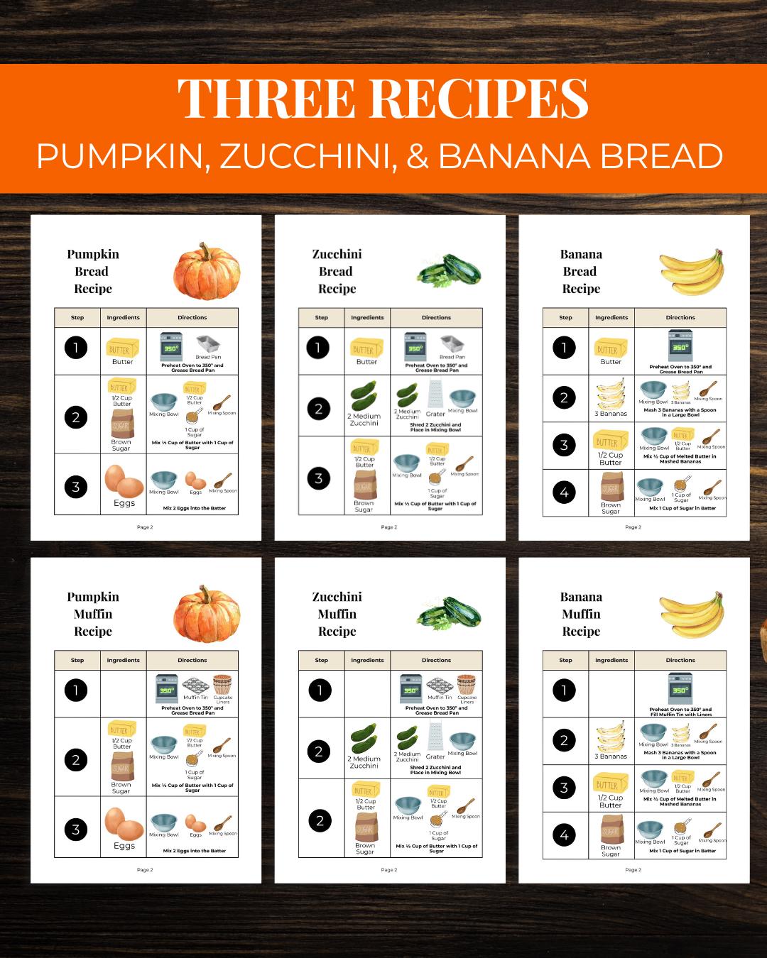Montessori Visual Recipe Cards for Pumpkin Bread Banana Bread Step by ...