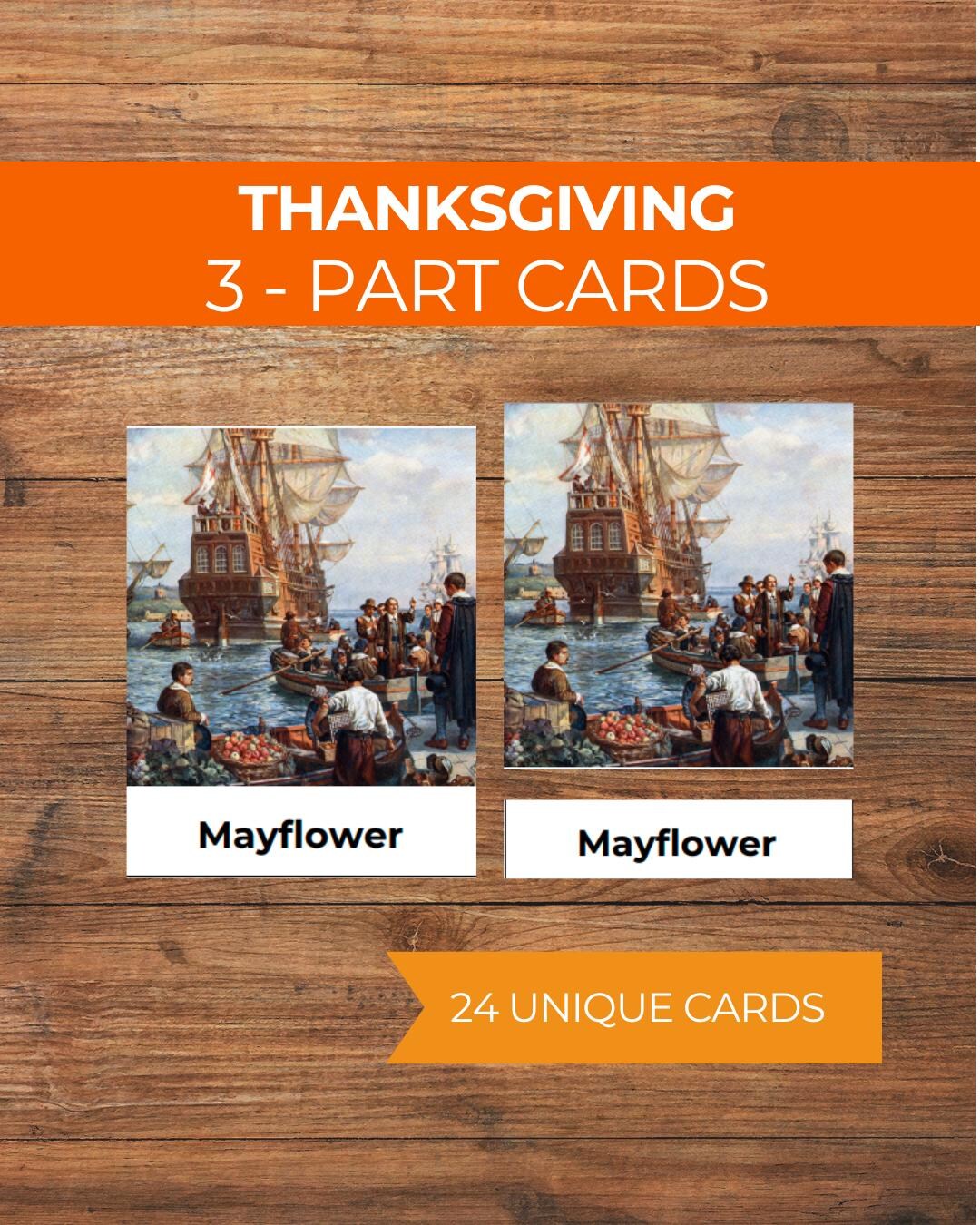 Montessori Thanksgiving Flashcards Autumn 3 Part Cards Vocabulary ...