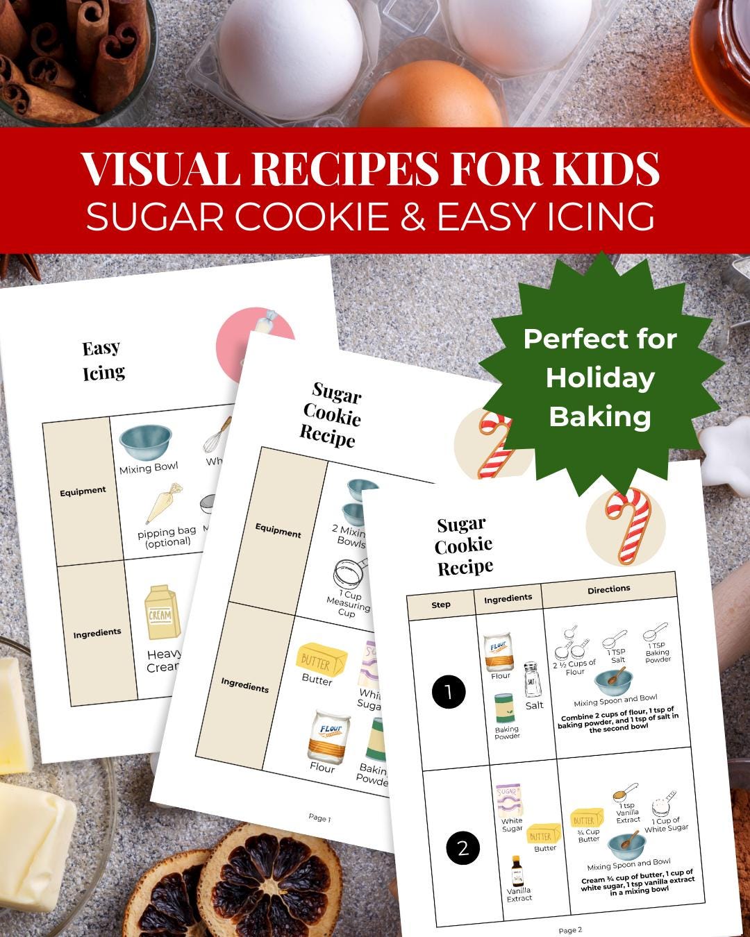 Sugar Cookie Montessori Visual Recipe Cards for Toddlers Step by Step ...