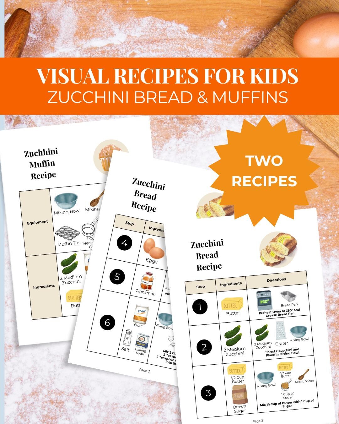 Montessori Visual Recipe Zucchini Bread Step by Step Picture Recipe for ...