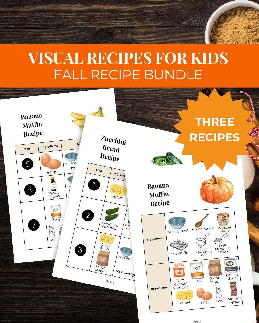 Montessori Visual Recipe Cards for Pumpkin Bread Banana Bread Step by ...