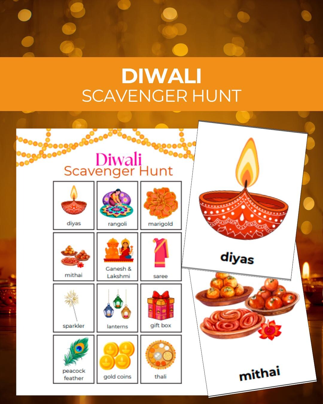 Diwali Scavenger Hunt and Nomenclature Cards Kids Printable Diwali ...