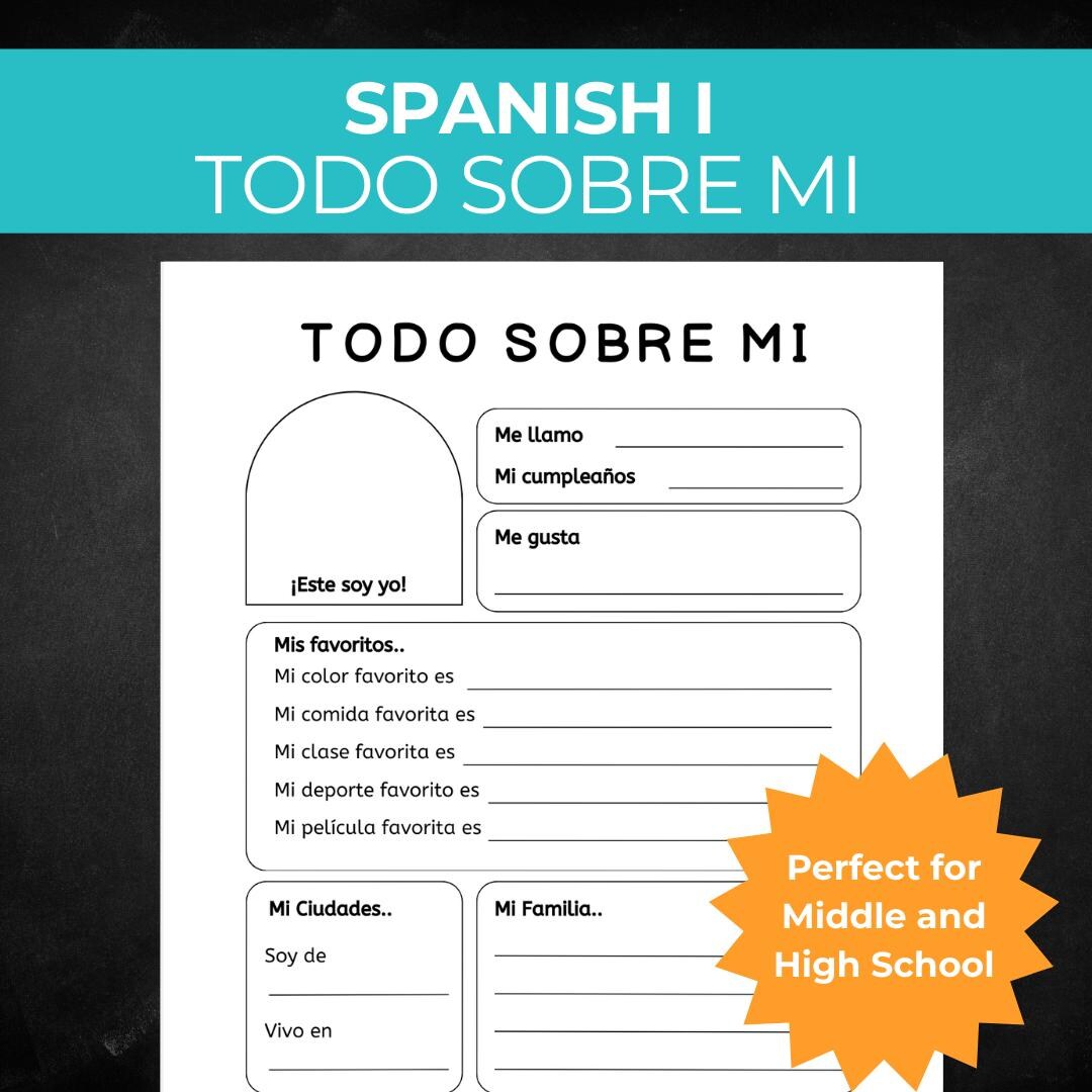 Spanish All About Me Worksheet: Middle/high School Spanish I Printable ...