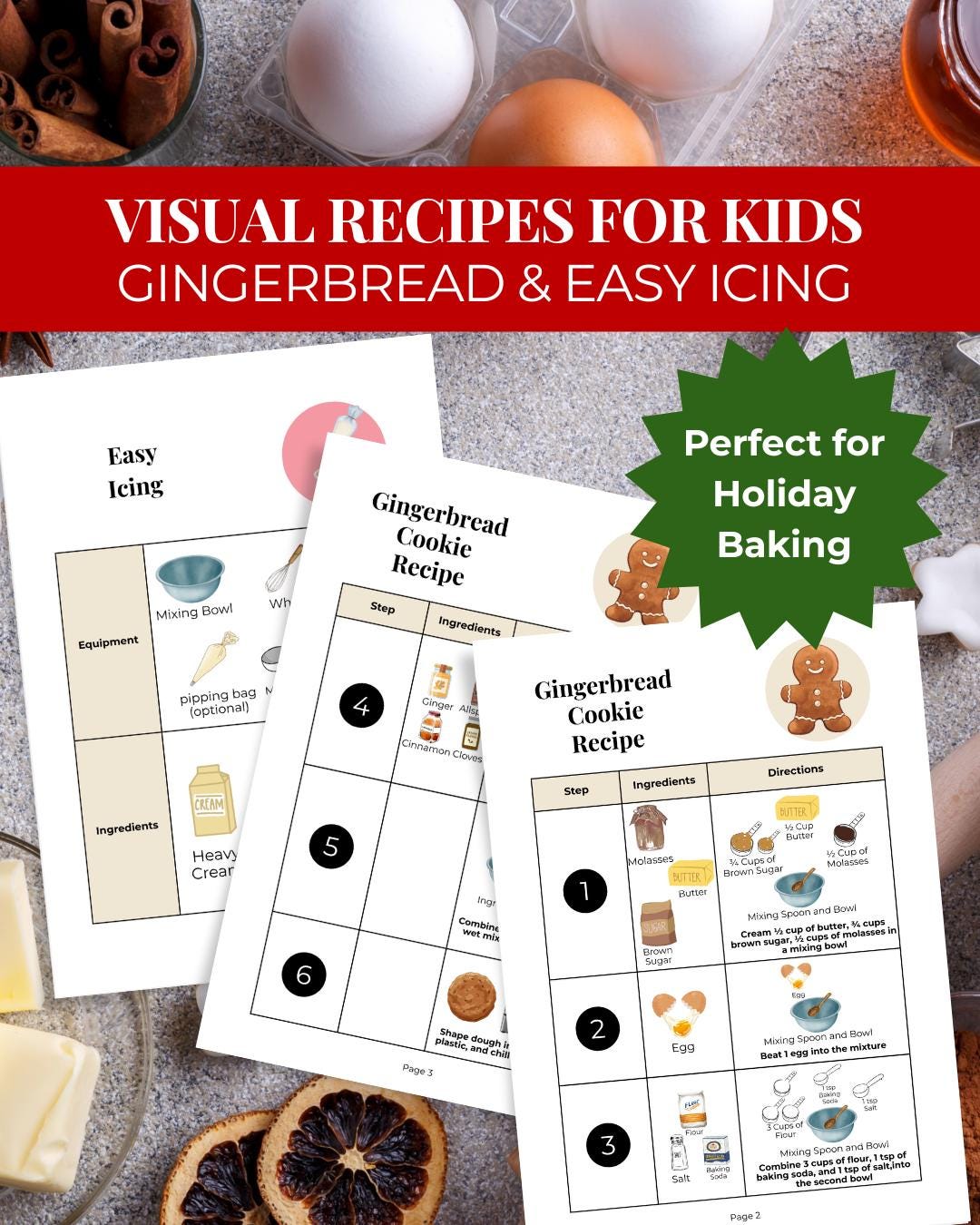 Gingerbread Montessori Visual Recipe Cards Gingerbread Cookie Step by ...