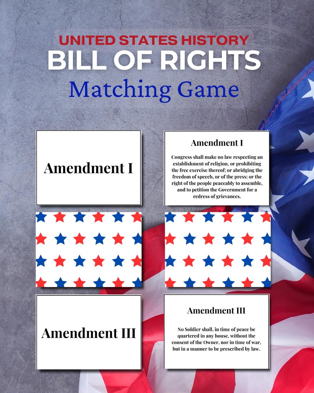 Bill of Rights Matching Game: US History Printable (PDF Download - Etsy