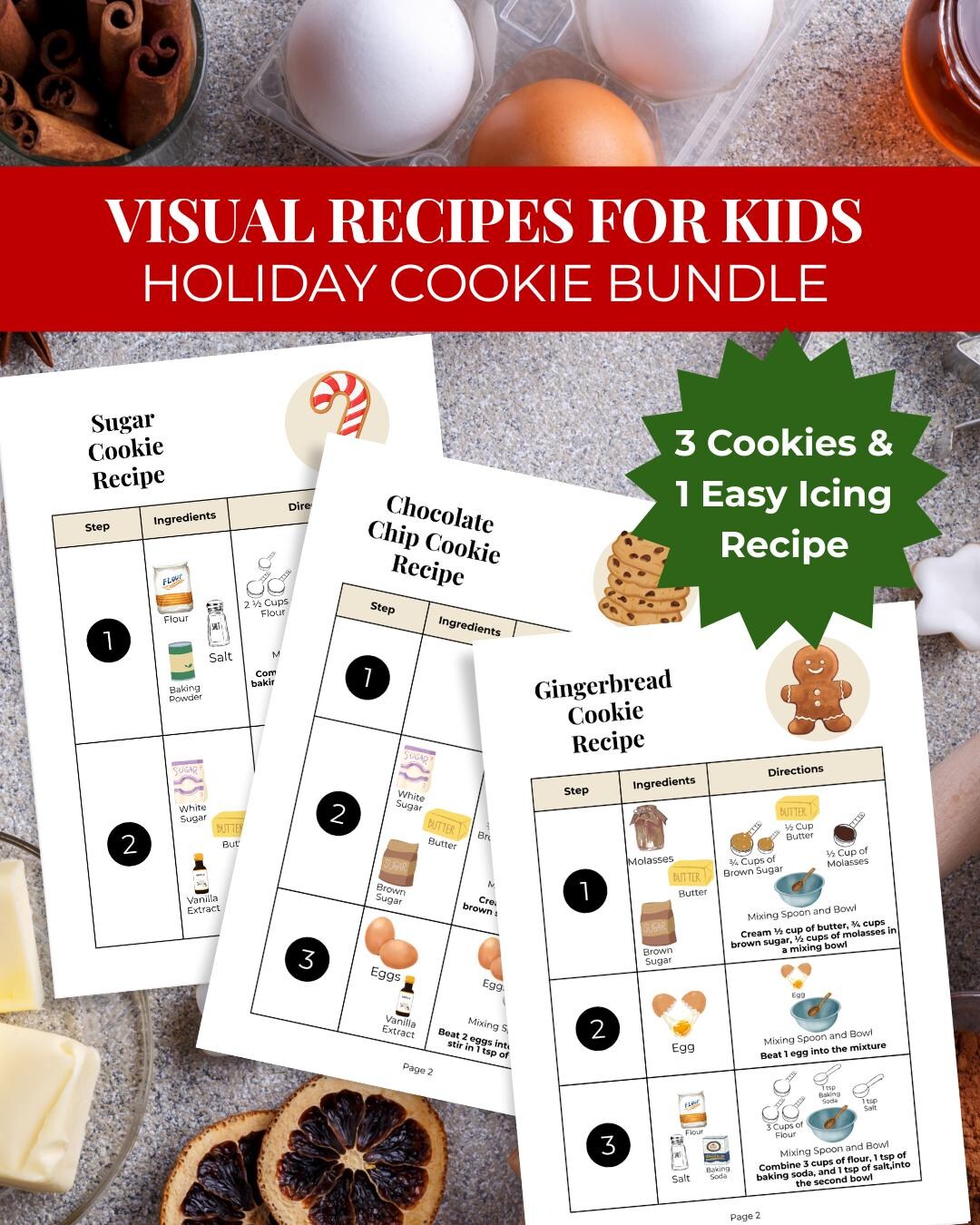 Holiday Cookie Visual Recipe for Toddlers Sugar Gingerbread Chocolate ...