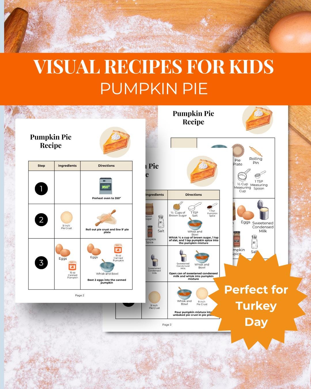 Pumpkin Pie Montessori Visual Recipe for Toddlers Printable Preschool ...
