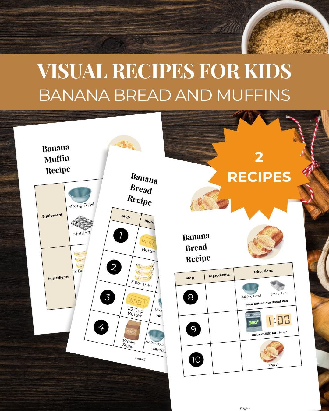 Montessori Visual Recipe Card Printable for Preschoolers Baking Step by ...