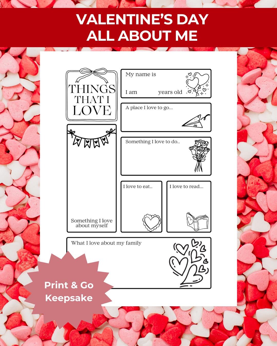 English Valentine’s Day All About Me Printable Valentine Activity Mat ...