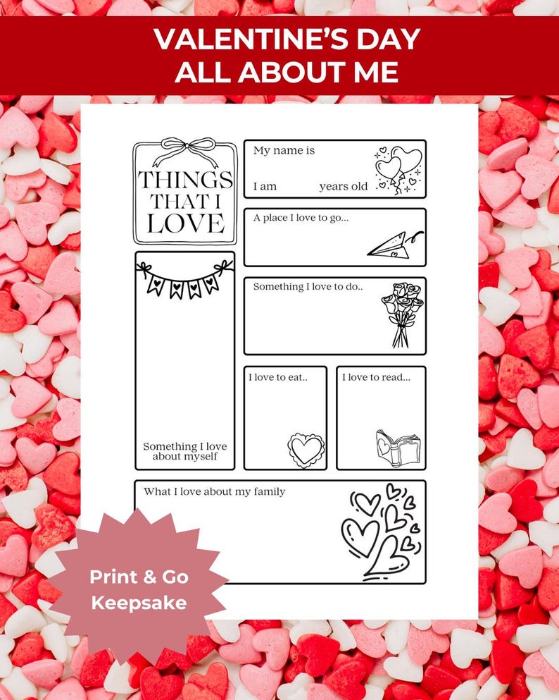 English Valentine’s Day All About Me Printable Valentine Activity Mat ...
