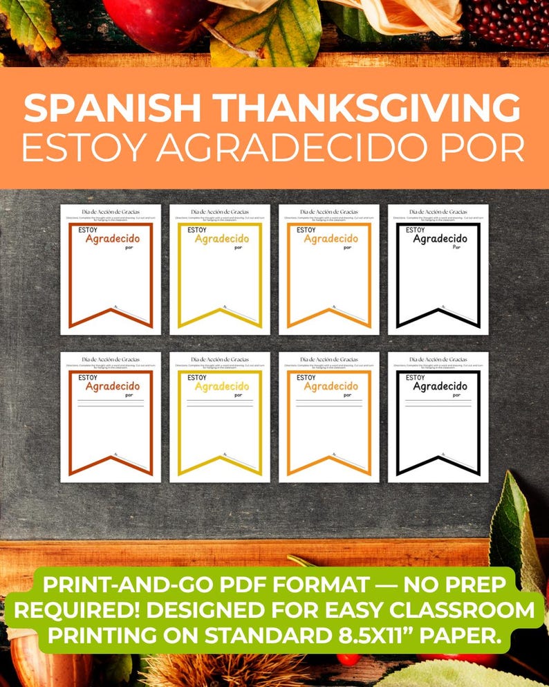 Spanish Thanksgiving Banner Estoy Agradecido Por Worksheet Día De ...