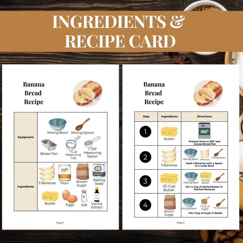 Montessori Visual Recipe Card Printable for Preschoolers Baking Step by ...