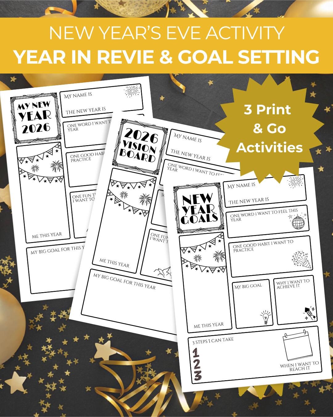 2026 Kids Vision Board Bundle New Year's Resolution 2025 Year in Review ...