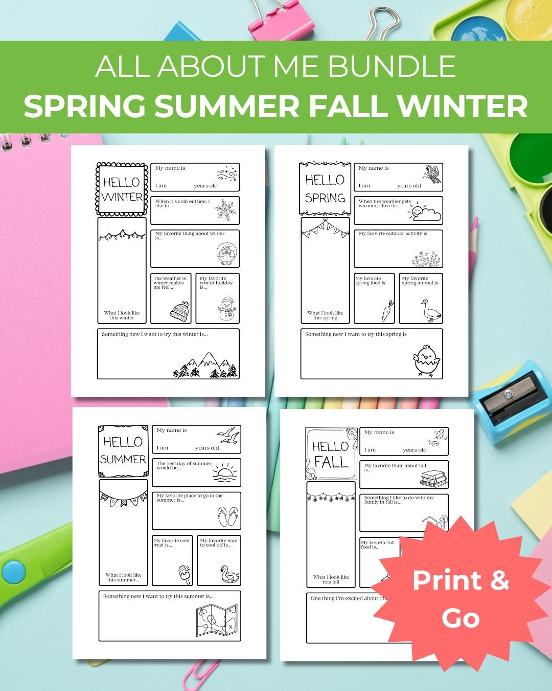 All About Me Spring Summer Fall Winter Activity Worksheet 1st Grade ...