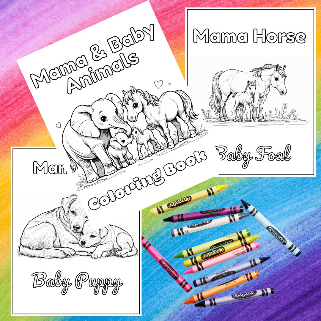 Mama and Baby Animal Coloring Pages: 10 Printable Nature Scenes ...