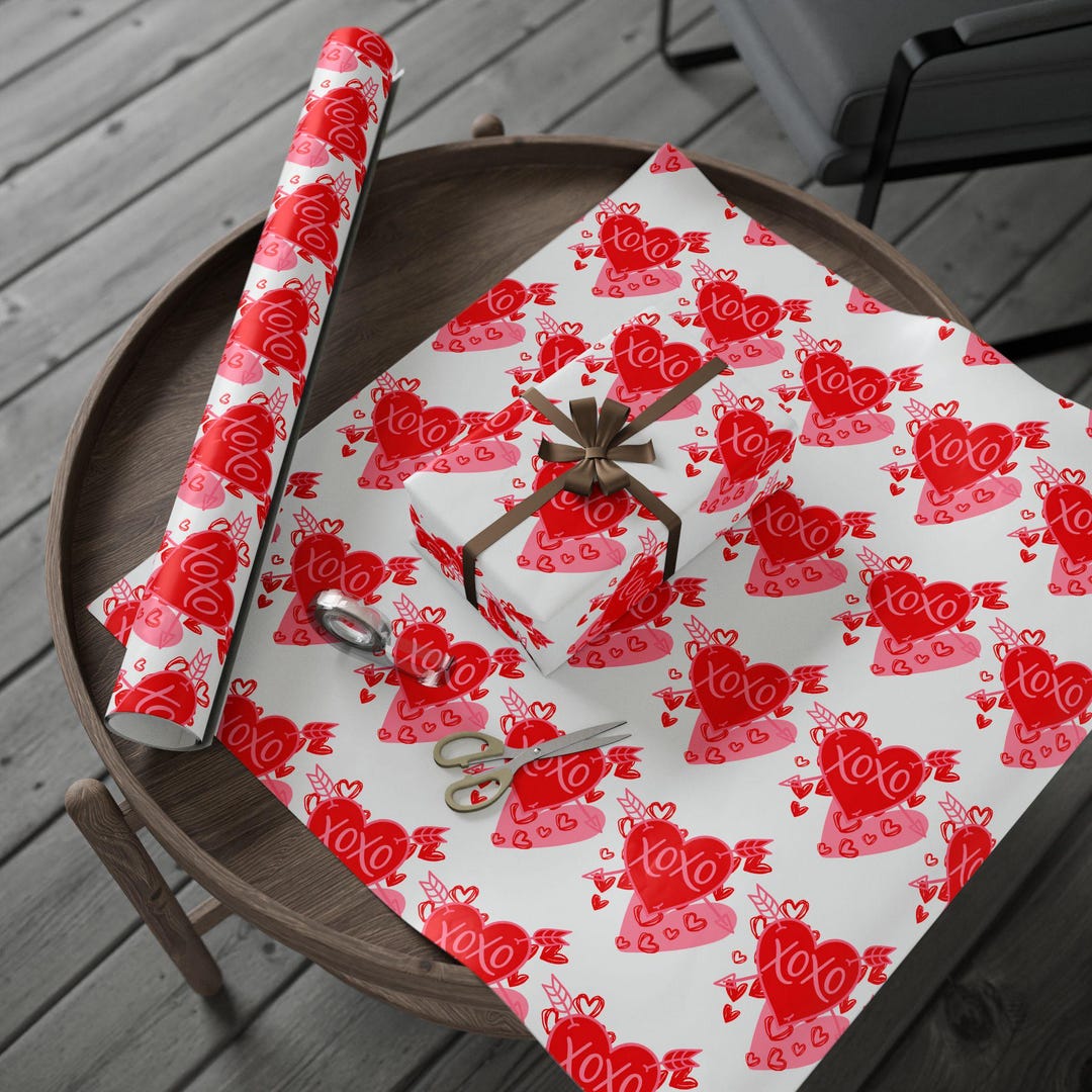 Romantic Wrapping Paper, Love Gift Wrap for Valentine's Day, XOXO ...