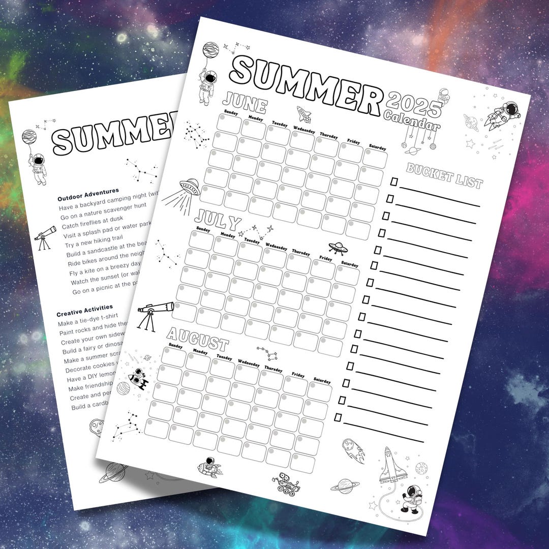 Space-themed Summer Bucket List Calendar for Kids (18x24 PDF) - Etsy