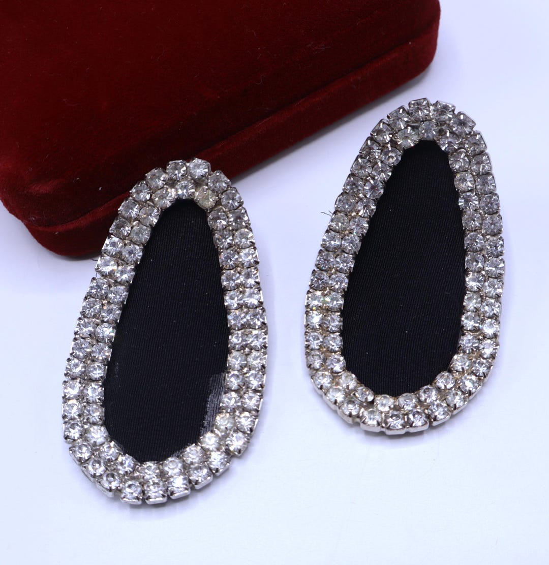 Antique Vintage Pair Art Deco Silver Tone Clear Rhinestone Fabric Shoe ...