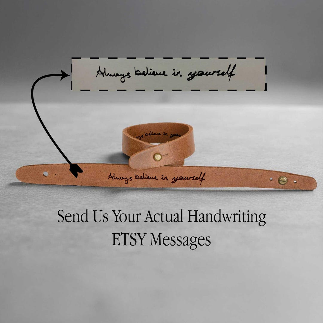 Handwriting on Leather Bracelet Hidden Message Wrist Band Grandson Gift ...