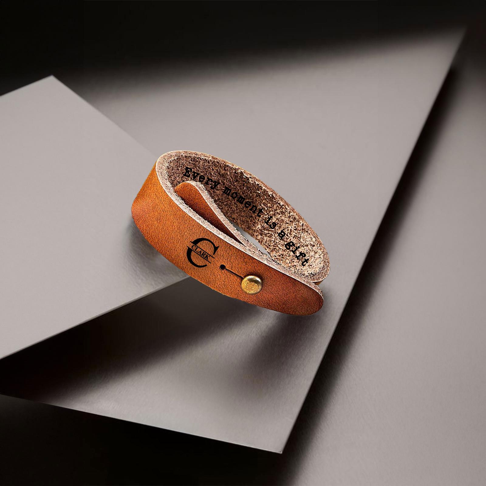 Handwriting on Leather Bracelet Hidden Message Wrist Band Grandson Gift ...
