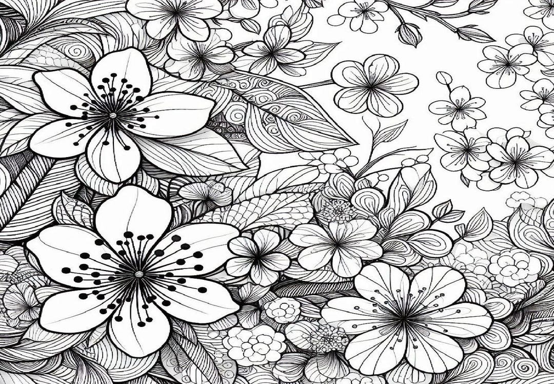 Sakura Flower Coloring Page - Etsy