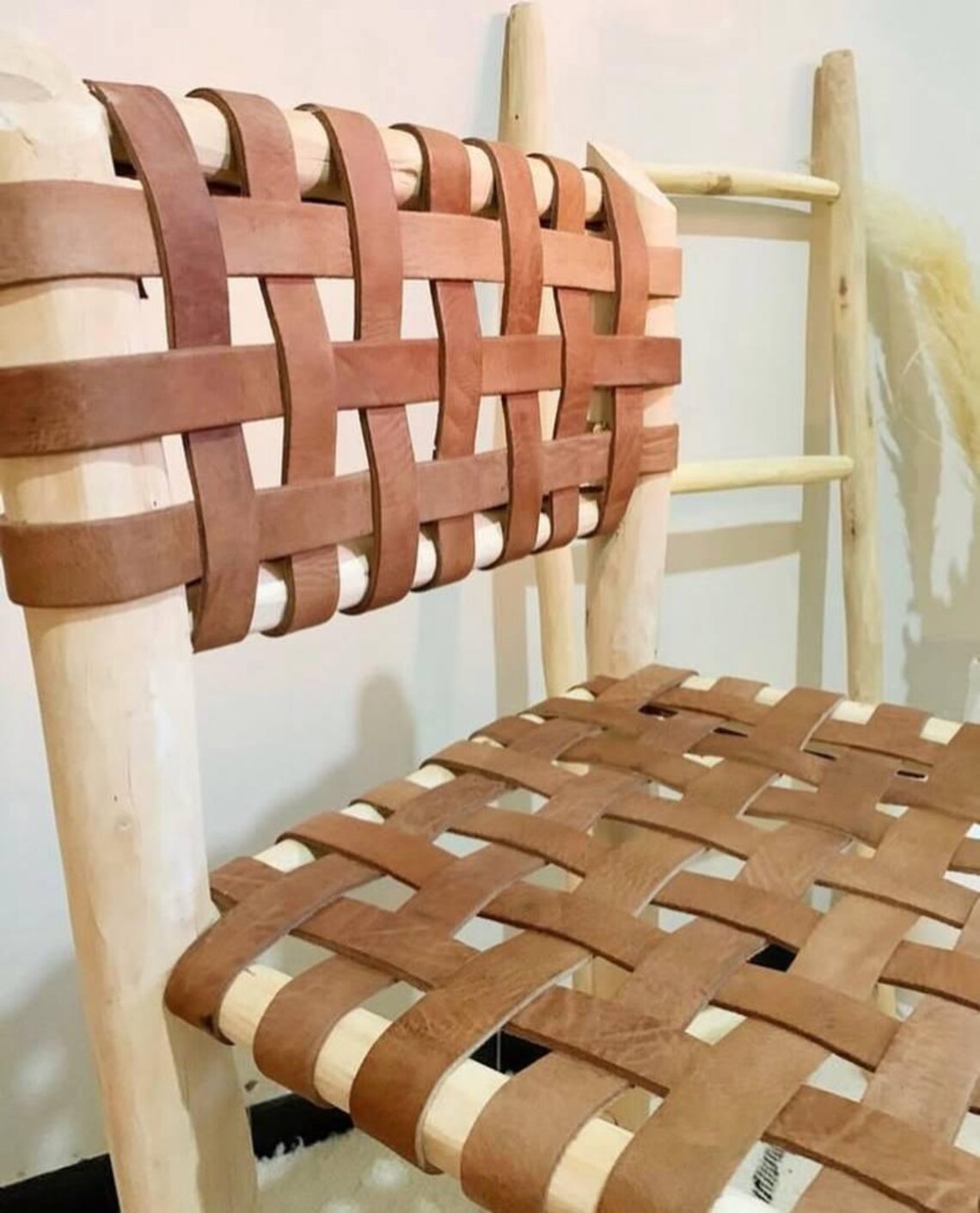 Handmade Leather Woven Bar Stool: Rustic Farmhouse Kitchen Seating - Etsy