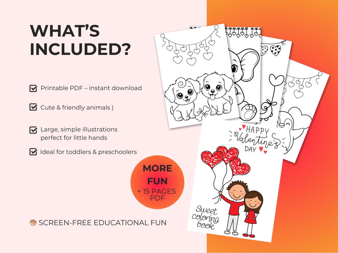 Valentine's Day Coloring Book | Animals Activity (printable PDF) - Etsy ...