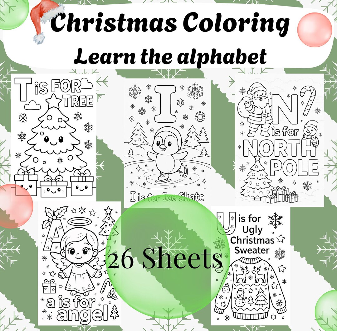Printable Christmas Alphabet Coloring Pages, A to Z Holiday Fun - Etsy