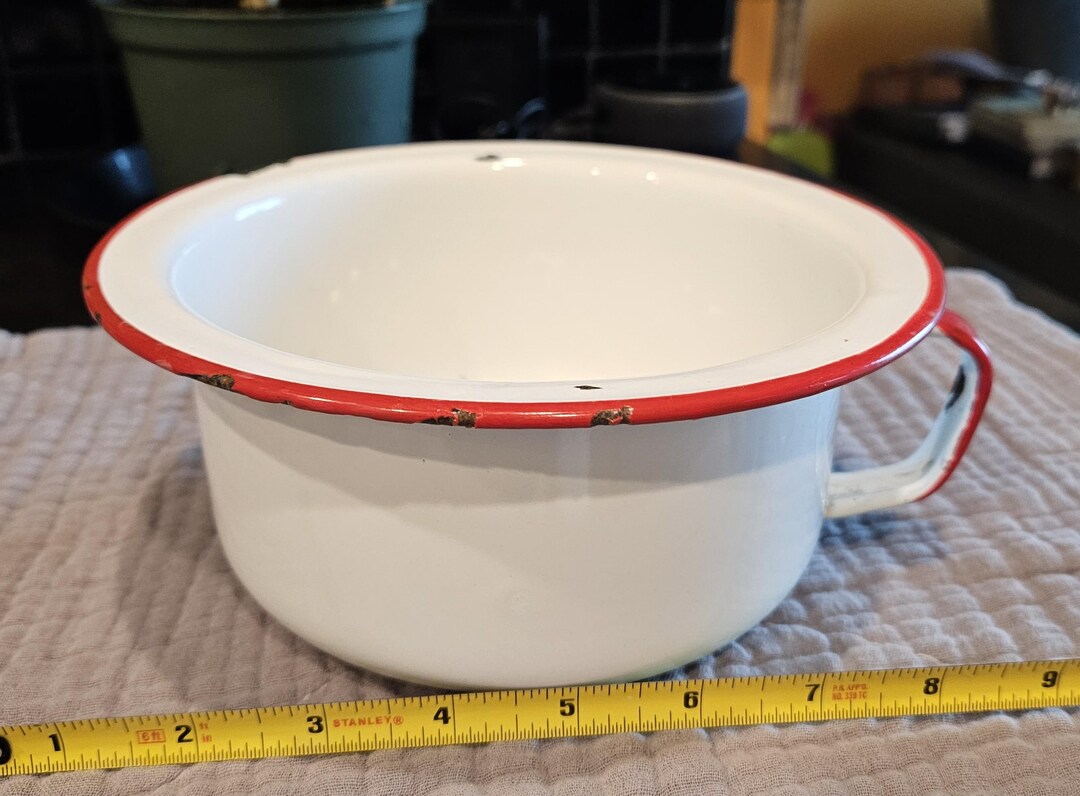 Child's Chamber Pot Enamelware White With Red Rim - Etsy