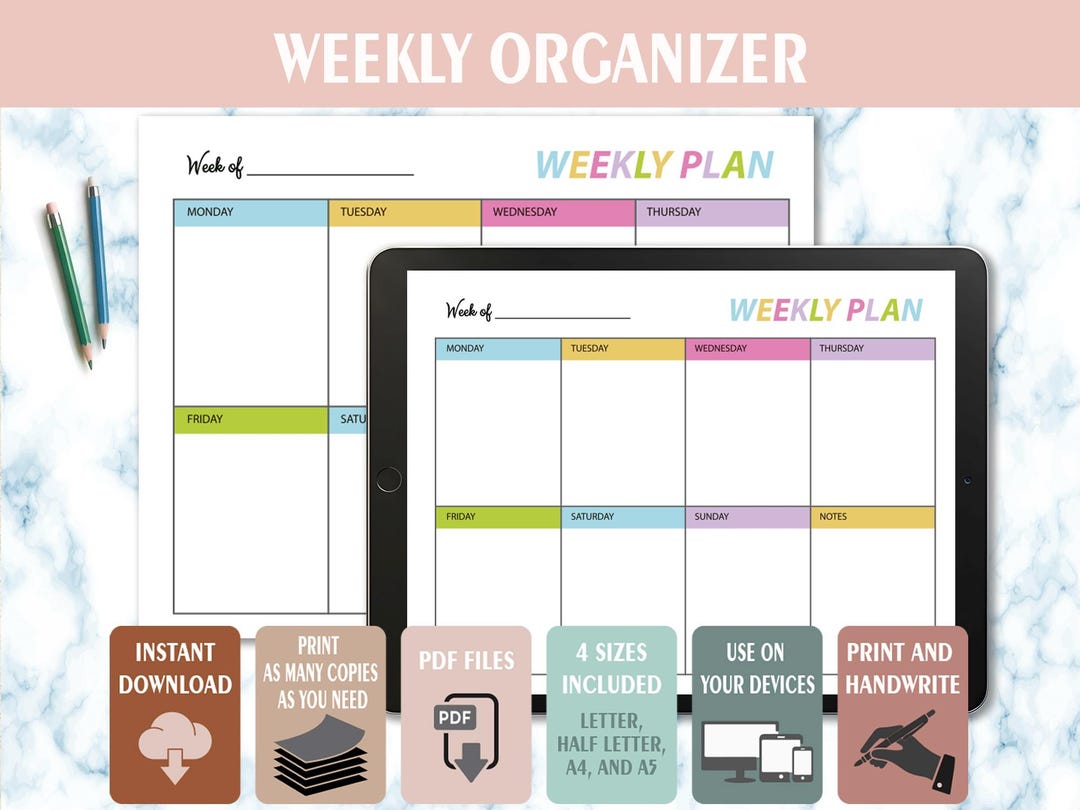 Minimalist Weekly Planner Printable, Undated Organizer (digital ...