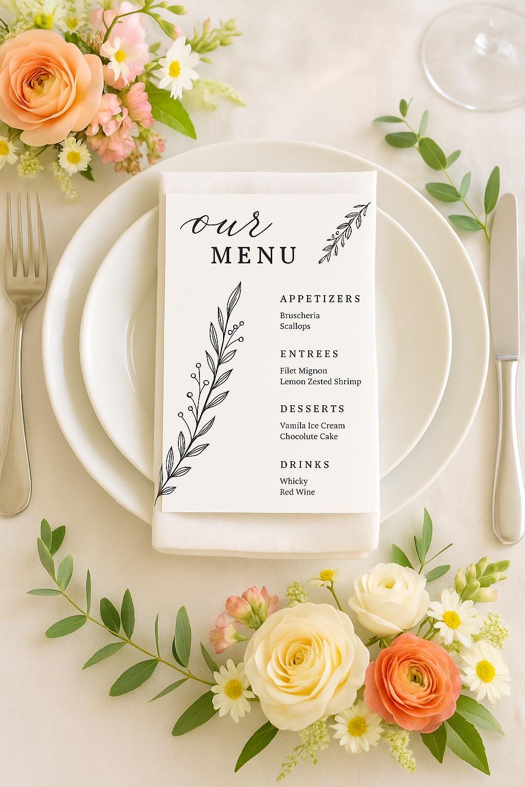 Simple Wedding Menu Template - Etsy