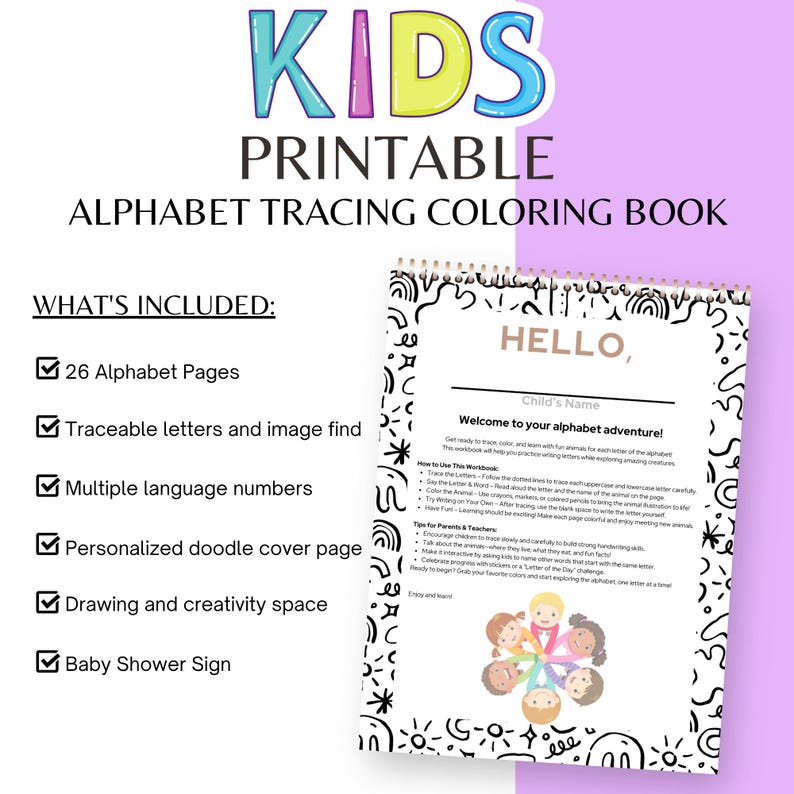 Printable ABC Animal Alphabet Tracing Activity Book A to Z Practice for ...