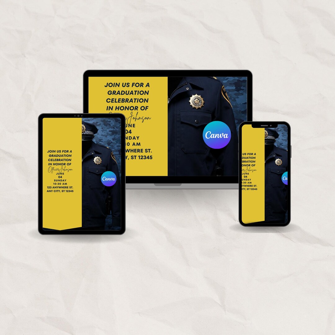 Editable Police Officer Graduation Invitation Template Canva, Law ...