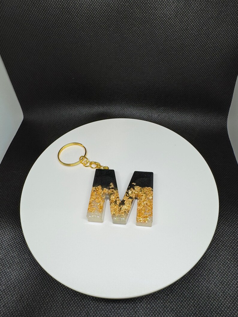 The Fabulous Keychain Alphabet Letter J Handmade With Pearl Black Resin ...