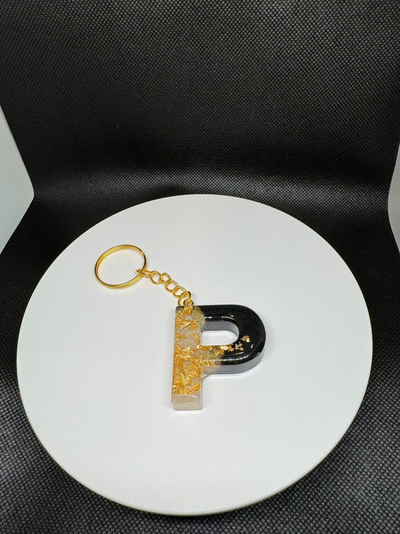 The Fabulous Keychain Alphabet Letter J Handmade With Pearl Black Resin ...
