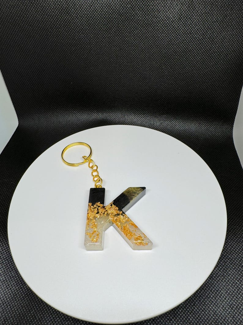 The Fabulous Keychain Alphabet Letter J Handmade With Pearl Black Resin ...