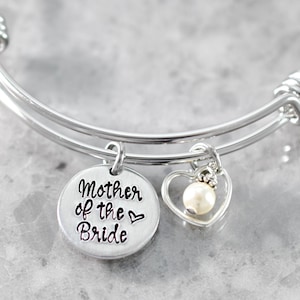 Charm Bracelet, Mother of the Bride Bracelet, Personalized, Wire Bangle ...