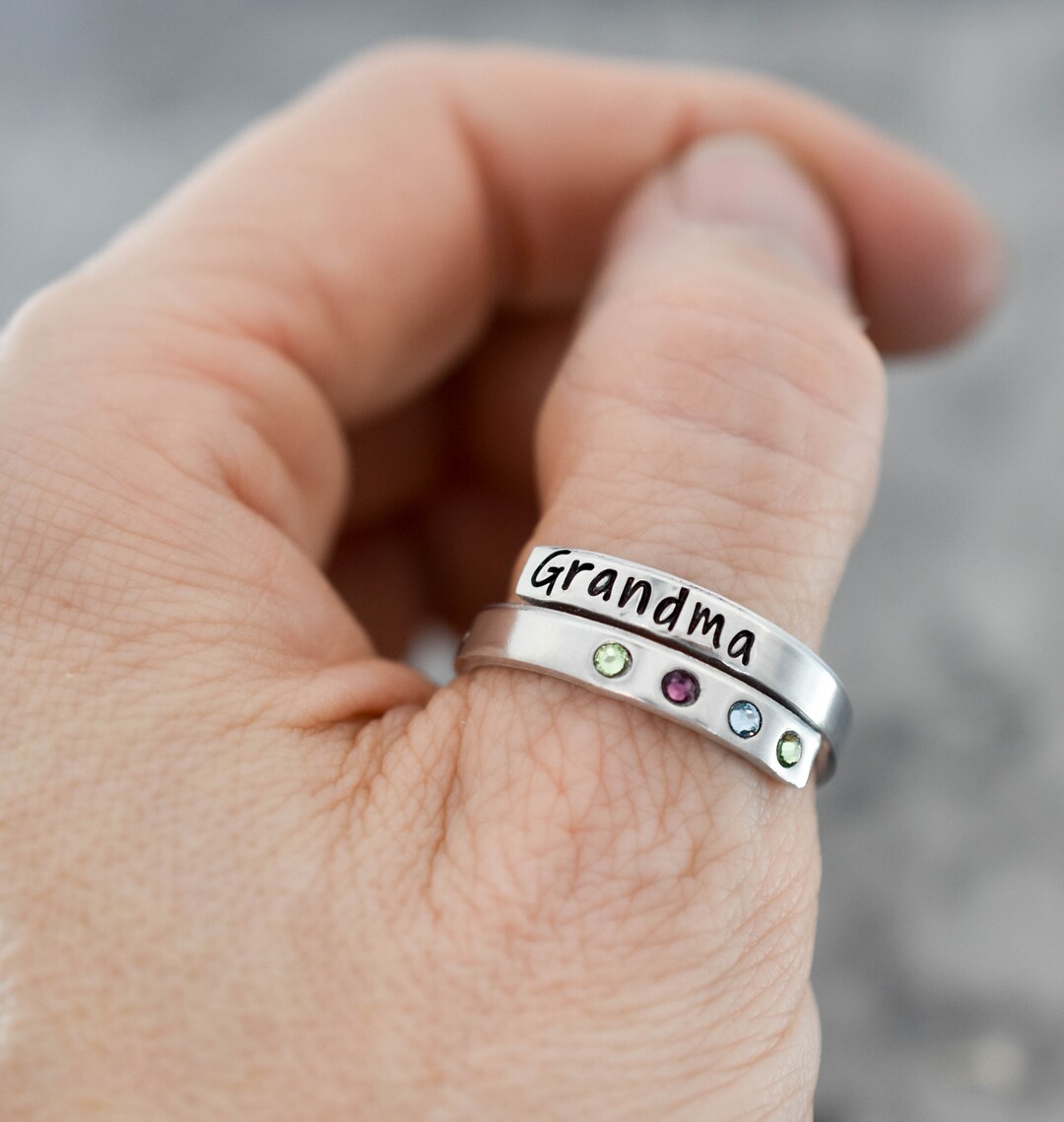 Grandma Ring, Birthstone Ring, Stacking, Personalized Wrap Ring, Mom ...
