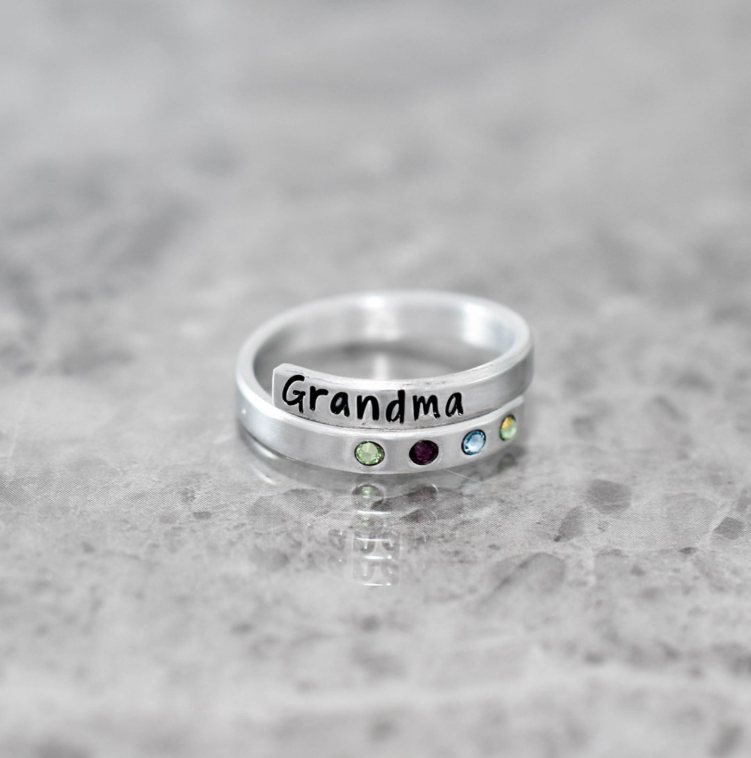 Grandma Ring- Personalized Birthstone Wrap Ring - Stacking Ring - Mom ...
